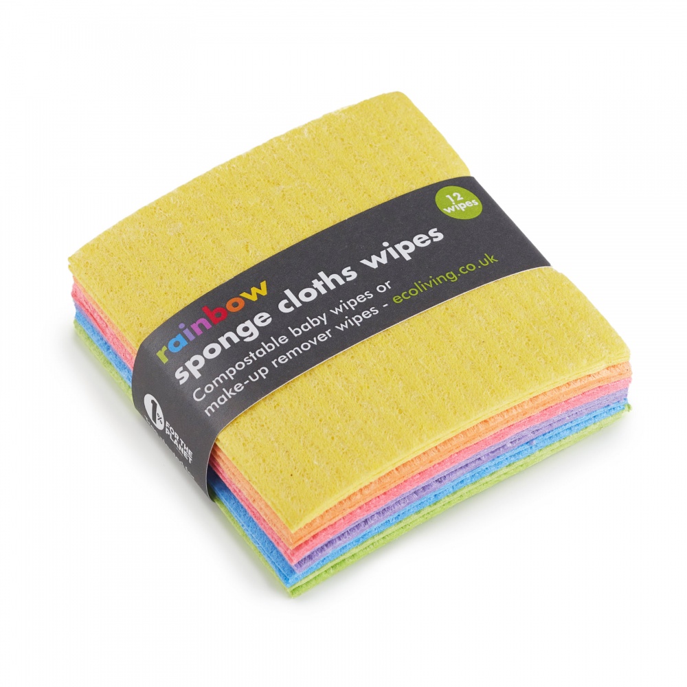 12 Rainbow Sponge Cloths Wipes - ecoLiving.co.uk