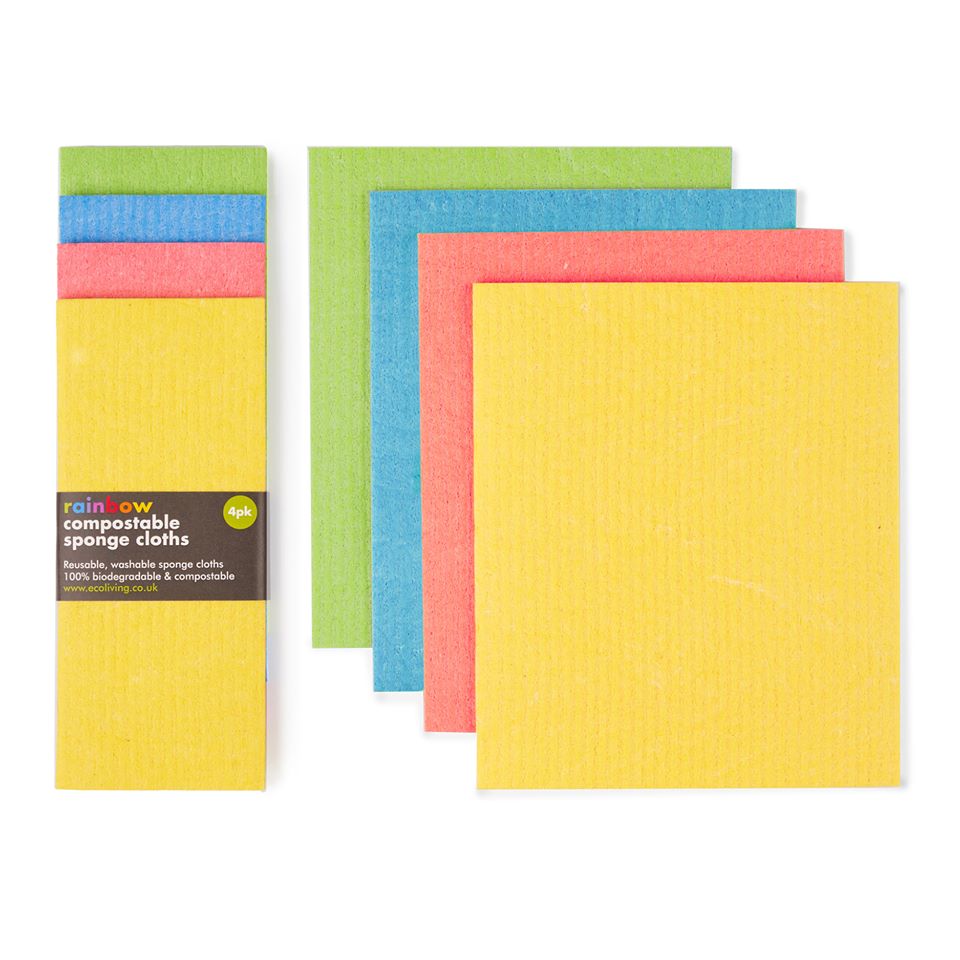 Compostable Sponge Cleaning Cloths - Rainbow - ecoLiving.co.uk